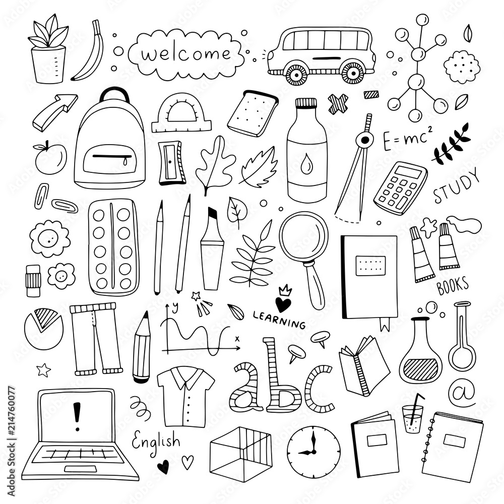 School Doodle Illustration Set Back To School Elements And Icons