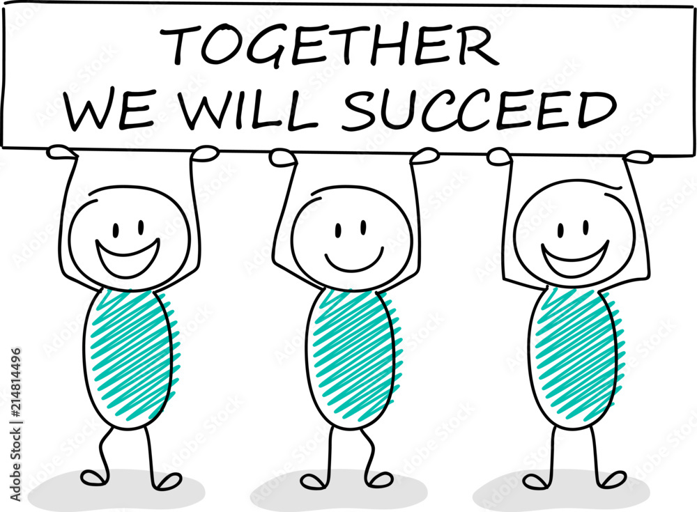 Funny business illustration - cartoon stickman holding a banner with ...