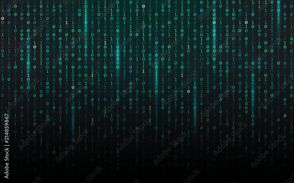 Matrix background. Streaming binary code. Falling digits on dark backdrop. Data concept ...
