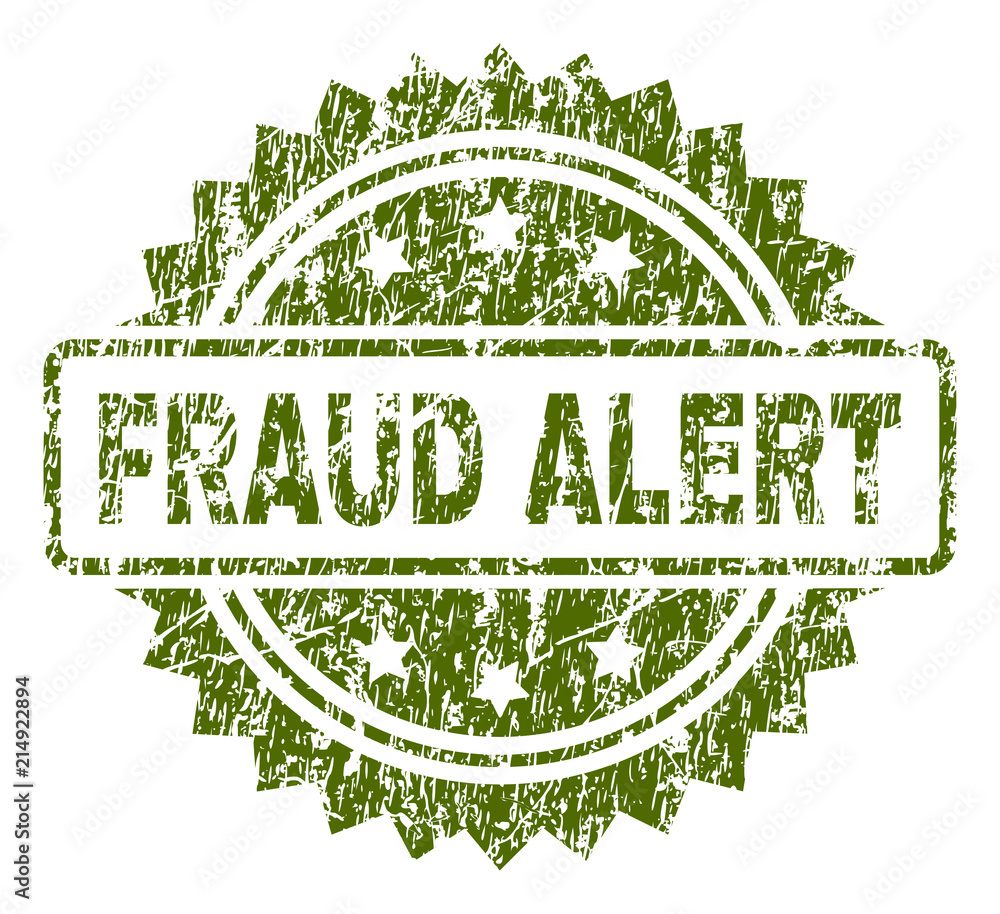 FRAUD ALERT stamp seal watermark with rubber print style. Green vector ...