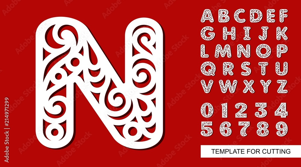 Letter N. Full English alphabet and digits 0, 1, 2, 3, 4, 5, 6, 7, 8, 9 ...