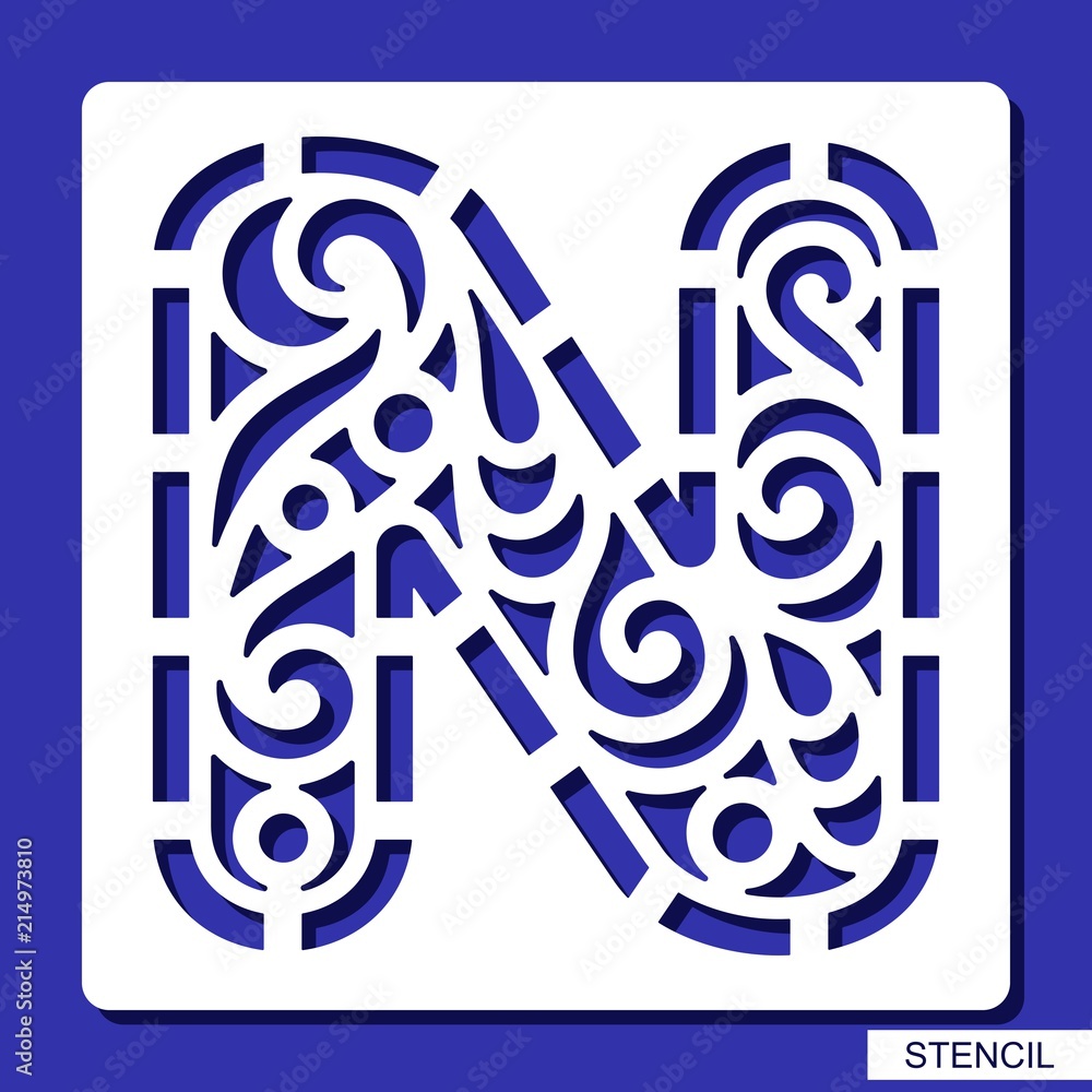 Stencil. Alphabet. Lacy letter N. Template for laser cutting, wood ...