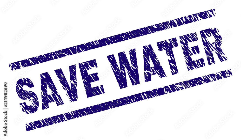 SAVE WATER seal print with scratced style. Blue vector rubber print of ...