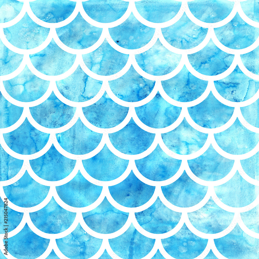 Mermaid scales. Watercolor fish scales. Bright summer pattern with ...