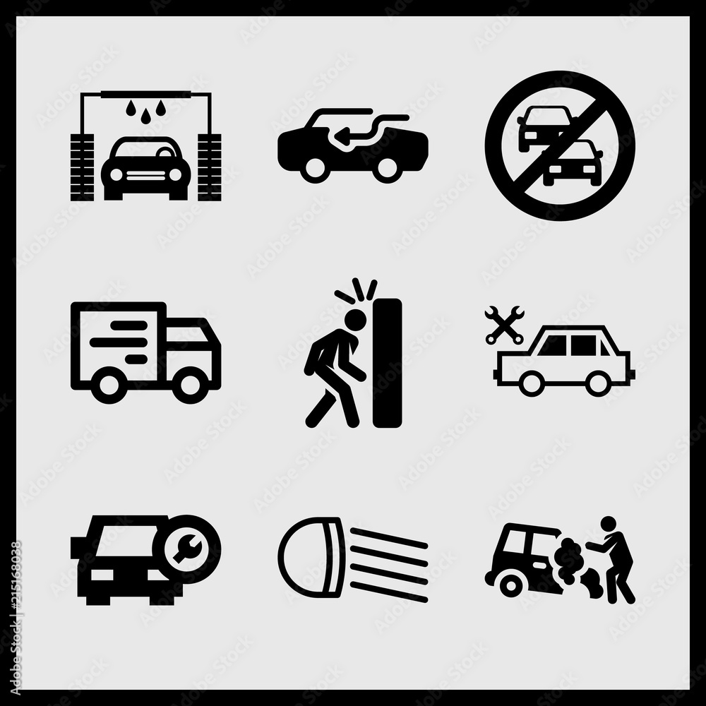 Simple 9 icon set of car related transportation, headlight, car and car ...