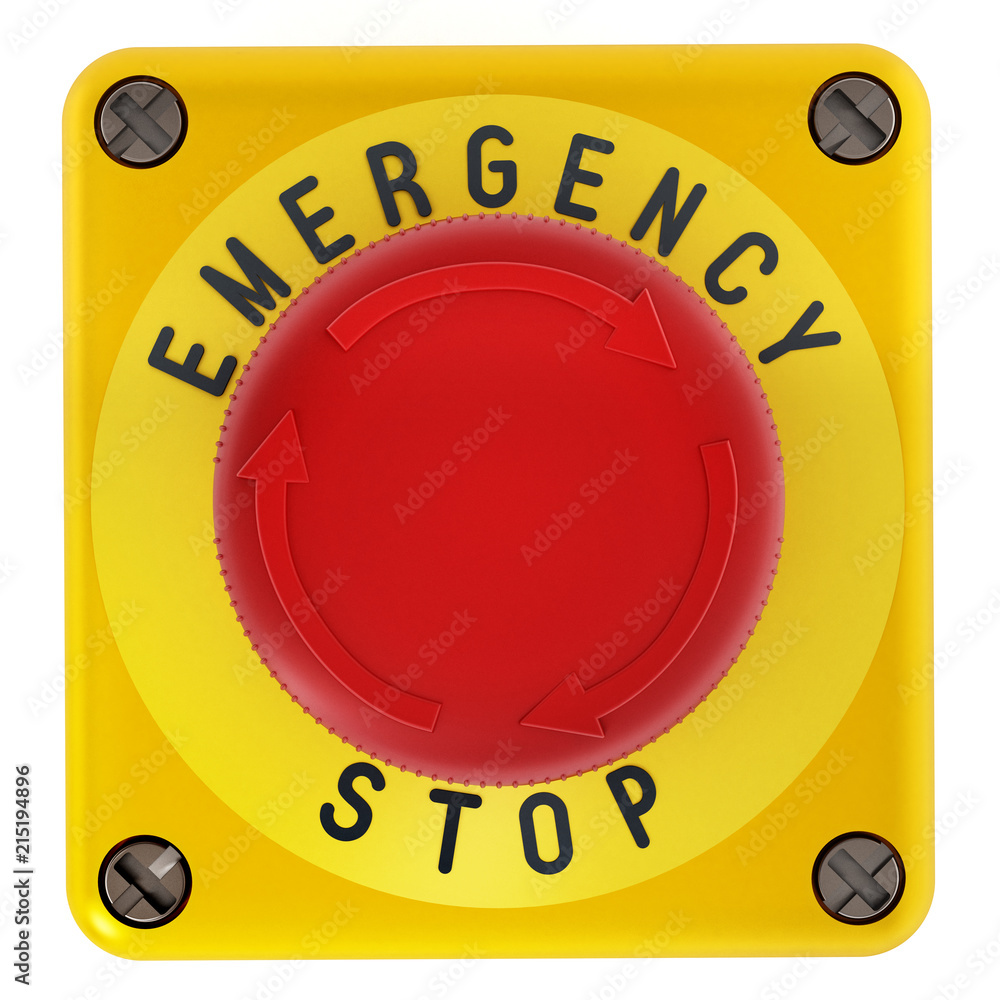 Ilustración de Stock Emergency stop button isolated on white background ...