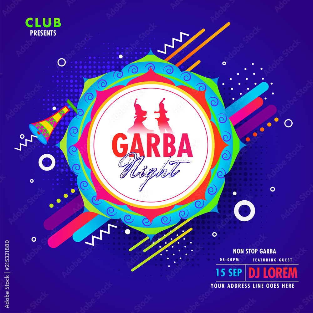 Garba Night template or flyer design with abstract elements and floral ...