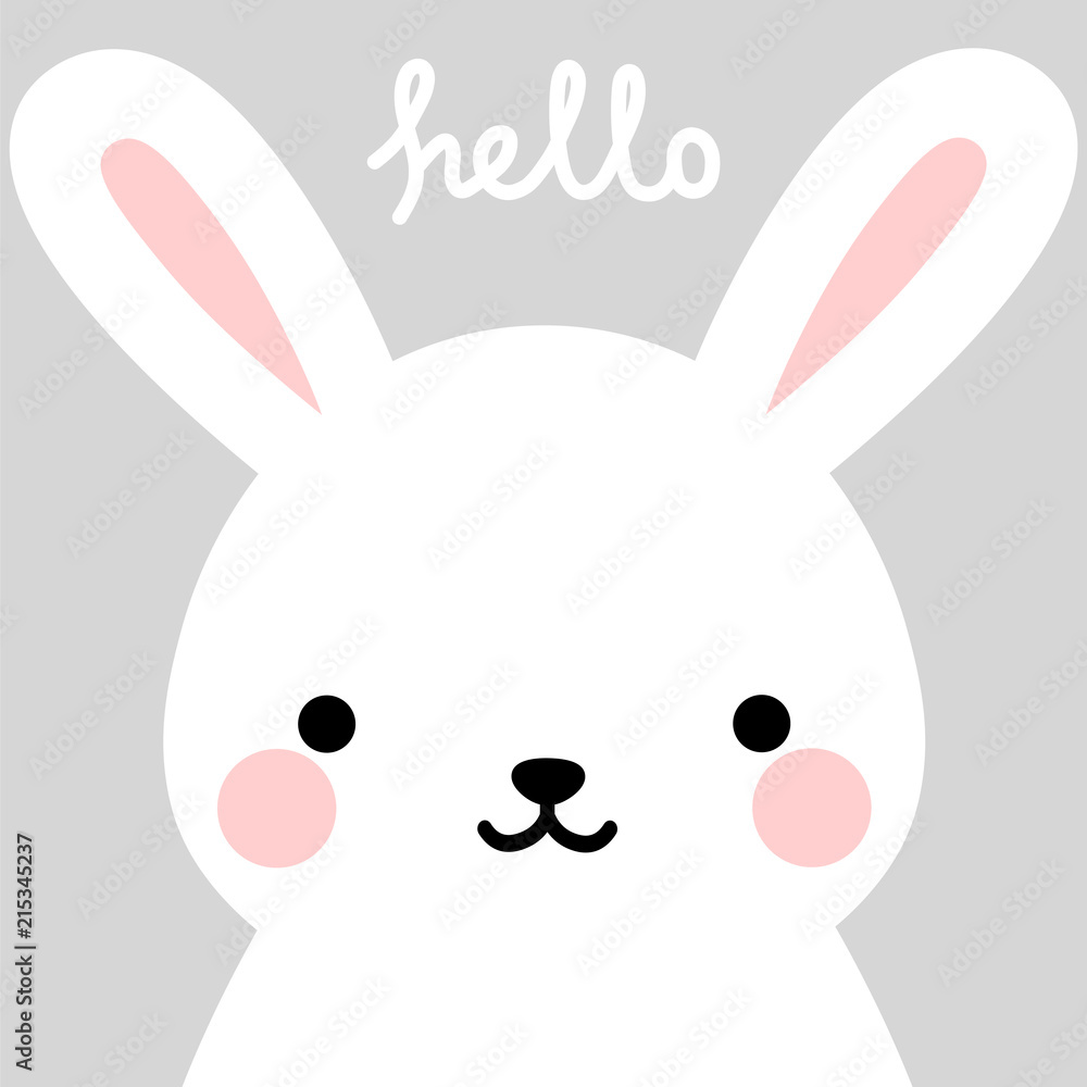Rabbit vector print, baby shower card. hello bunny with balloon cartoon ...