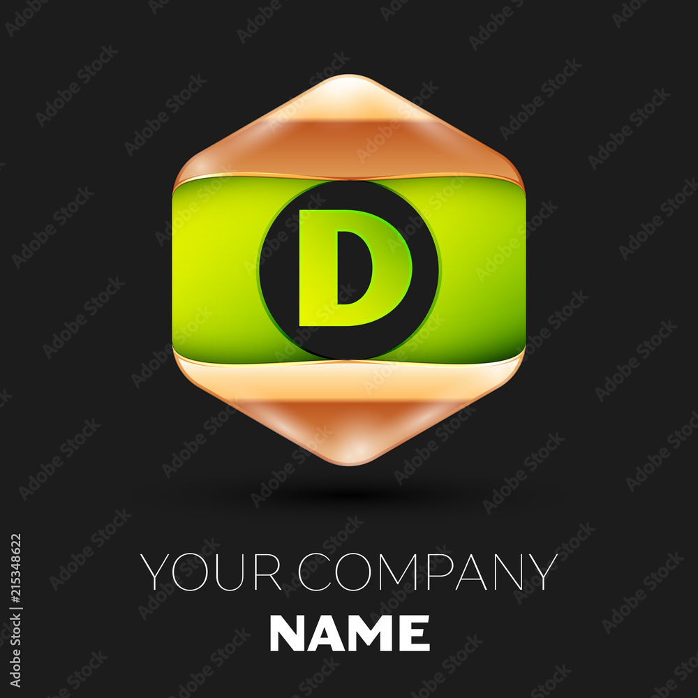 Realistic Green Letter D logo symbol in the colorful golden-green ...