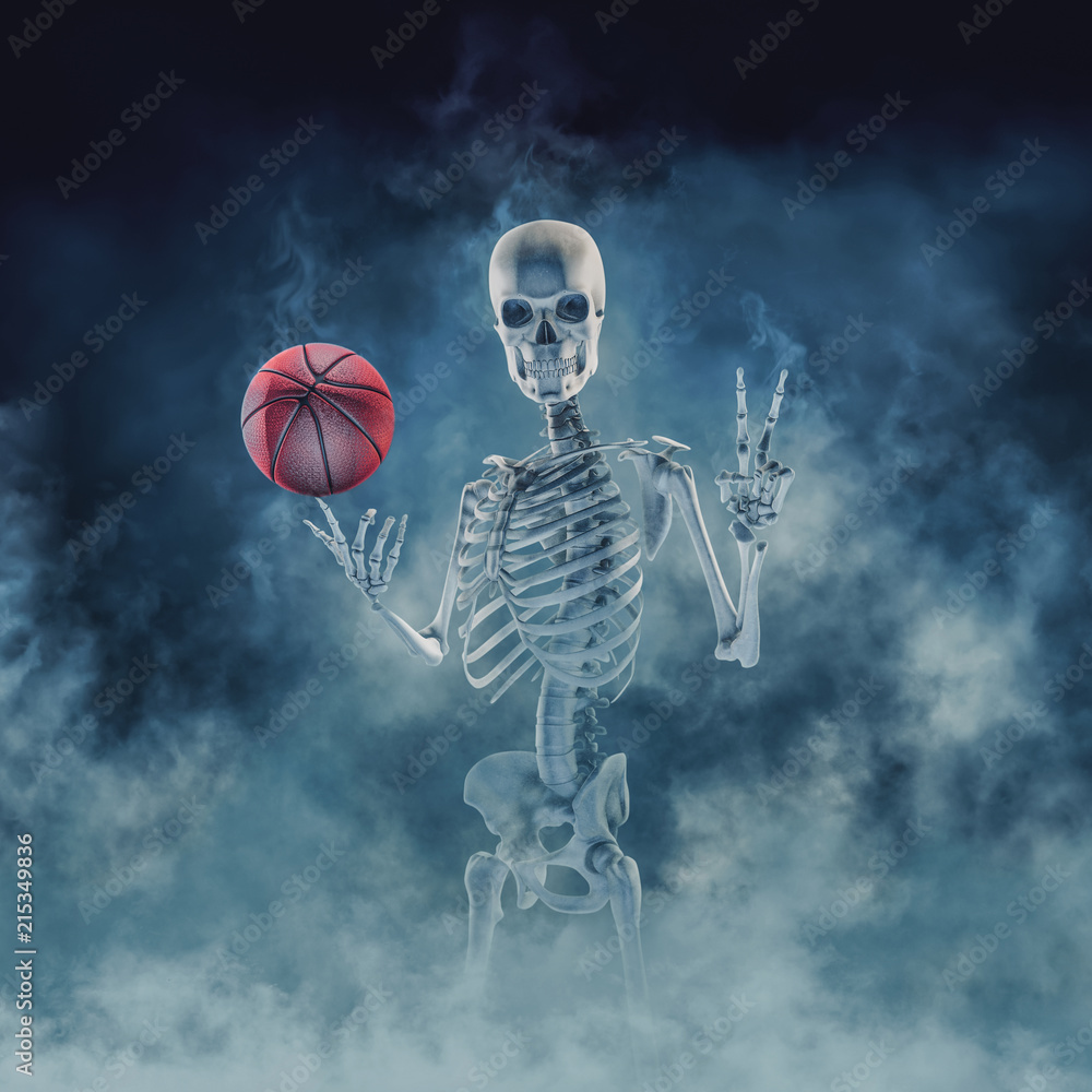 The phantom basketball player / 3D illustration of scary skeleton ...