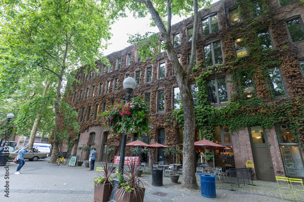 Pioneer Square Plaza in downtown Seattle, Washington, featuring Iron ...