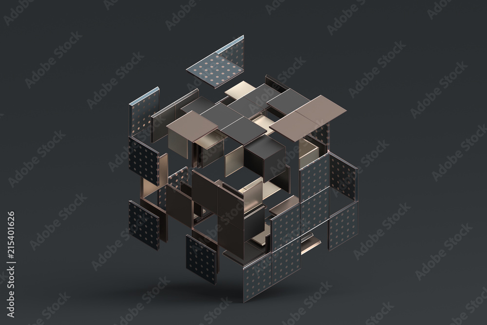 Abstract 3d Rendering Of Geometric Shapes Composition With Squares Cube Design Modern