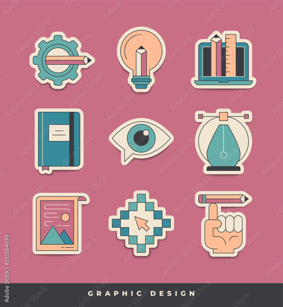 Graphic design stickers. Unique and creative visual metaphors, suitable ...