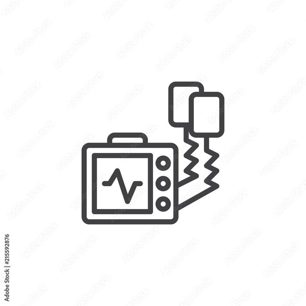 Стоковое векторное изображение «Defibrillator machine outline icon. linear style sign for mobile ...