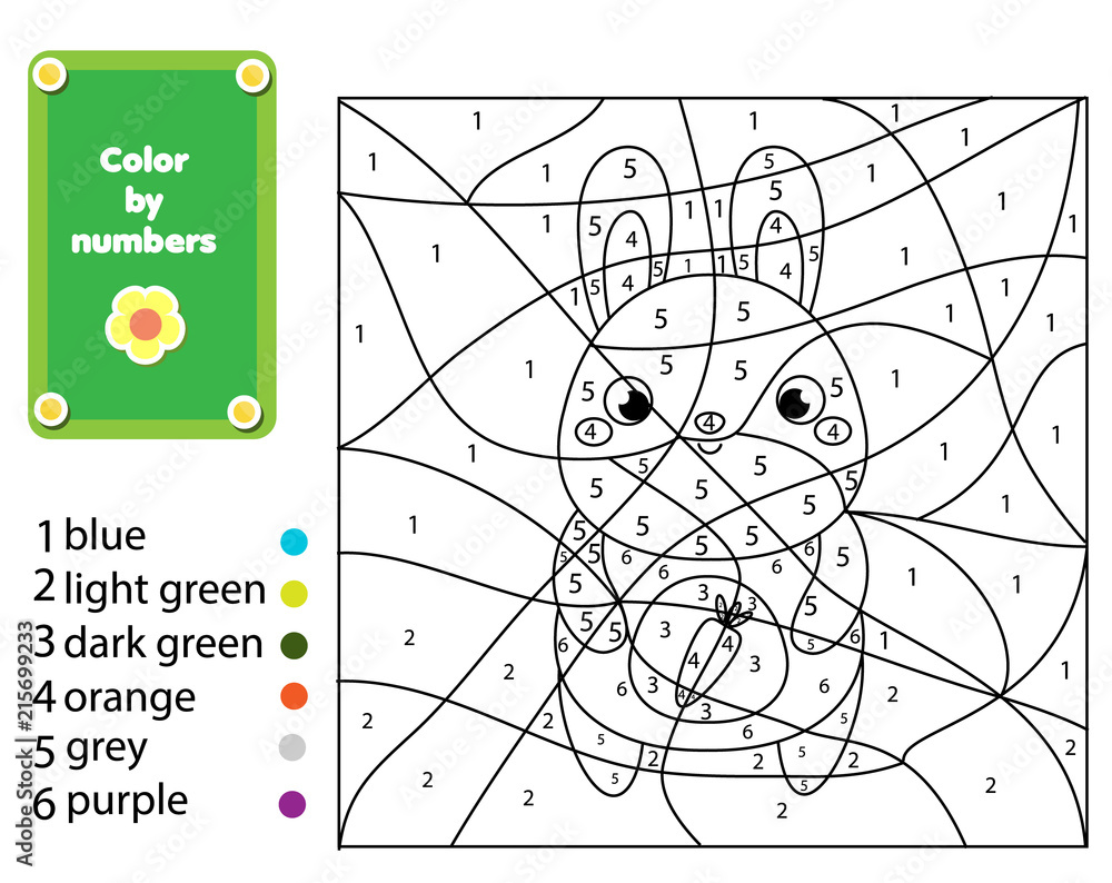 Children educational game. Coloring page with rabbit. Color by numbers ...