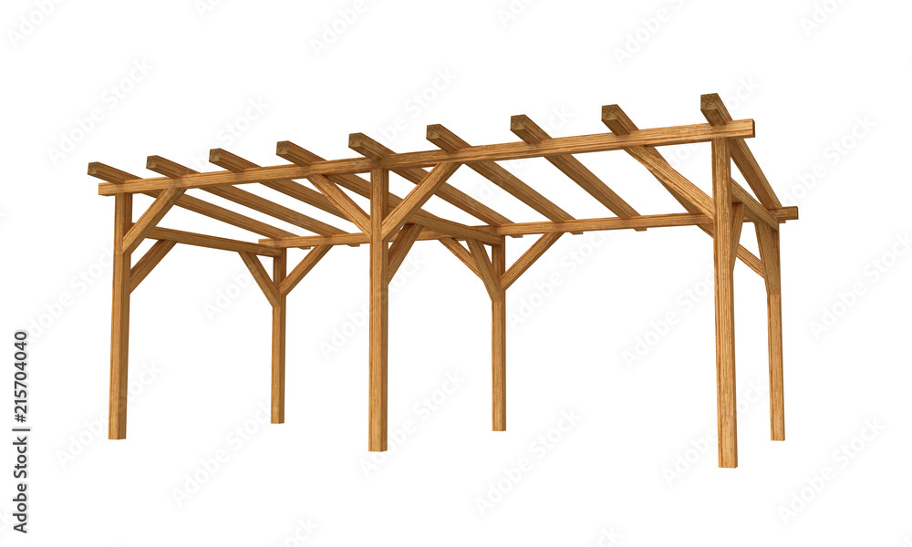 3D realistic render of pergola. Wood construction isolated on white ...