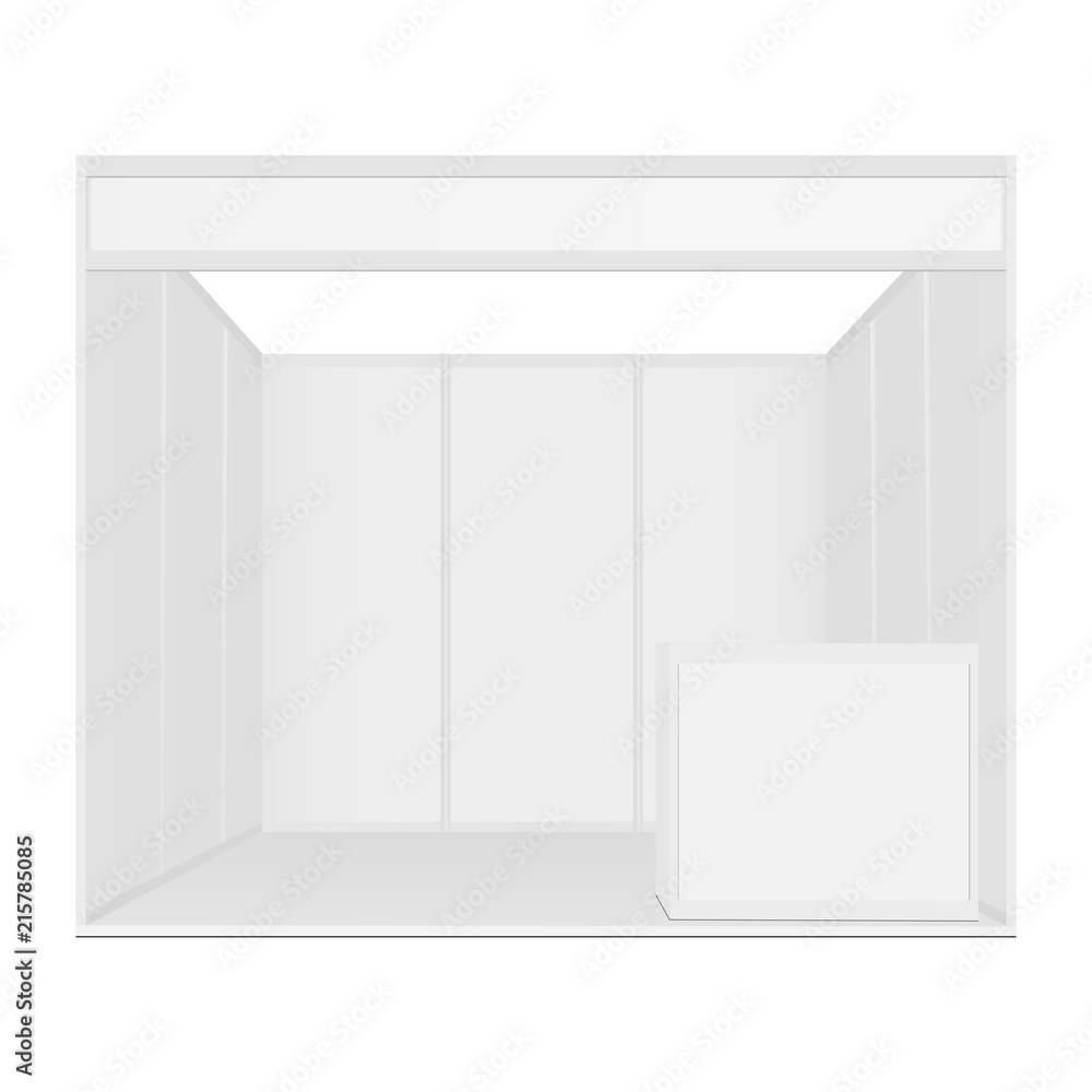 Exhibition booth mockup with table - front view. Vector illustraion ...