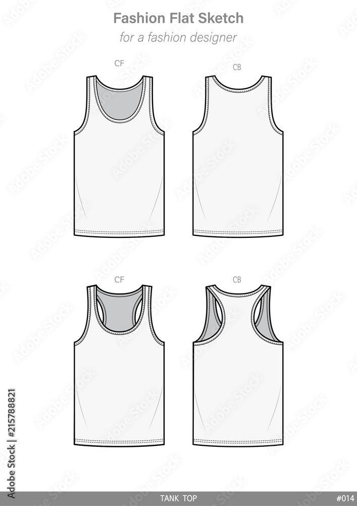 Sleeveless TANK TOP fashion flat technical drawing template Stock ...