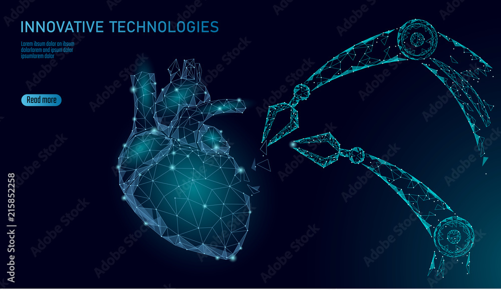 Robotic heart surgery low poly. Polygonal cardiology surgery procedure ...
