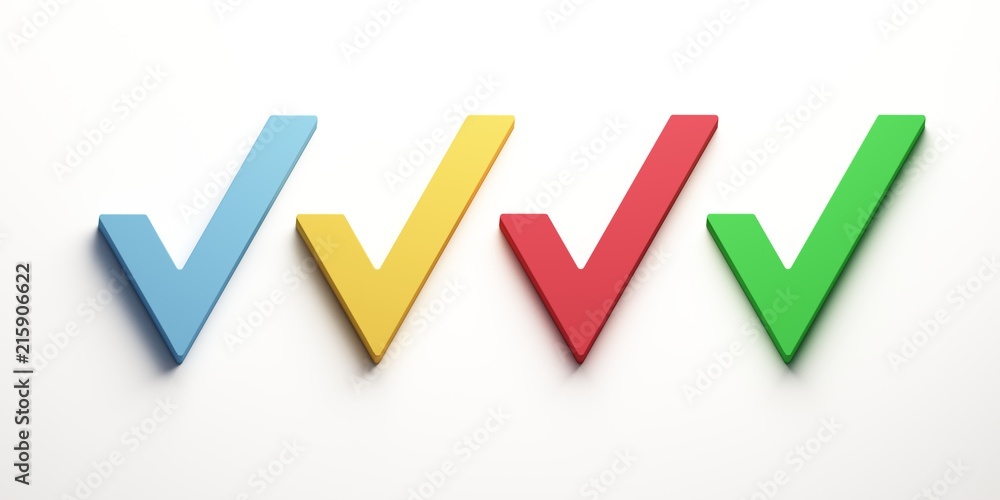 Check list buttons. Four Check marks sign. 3D Render illustration Stock Photo | Adobe Stock