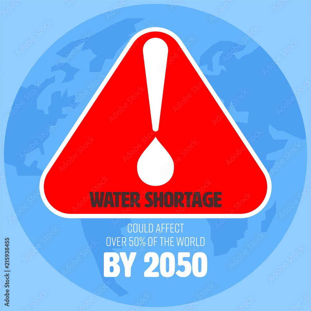 Water shortage warning sign with drop icon and exclamation mark as ...