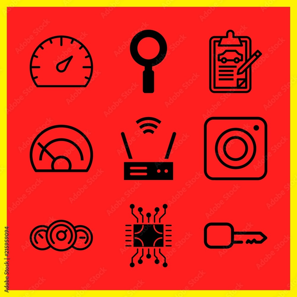 Simple 9 icon set of internet related key, dashboard, instagram and ...