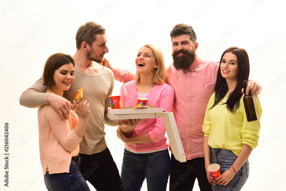 Youth celebrate with drinks and pizza, spend time together, speaking ...