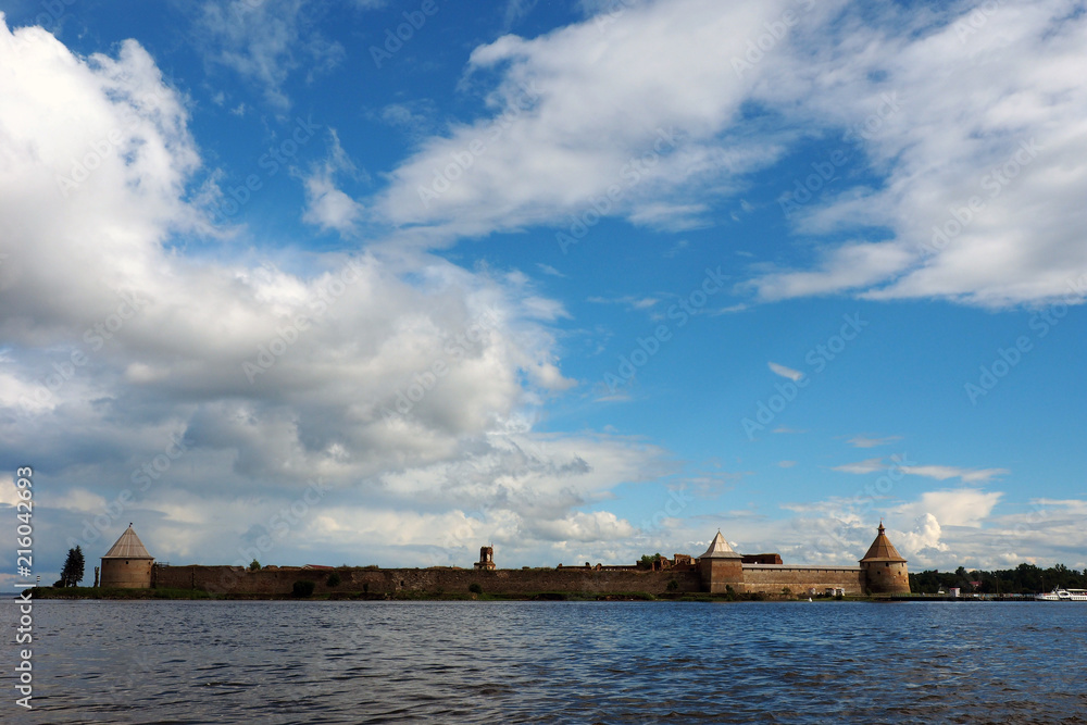 Historical fortress "Oreshek" on the island. Russian ancient ...