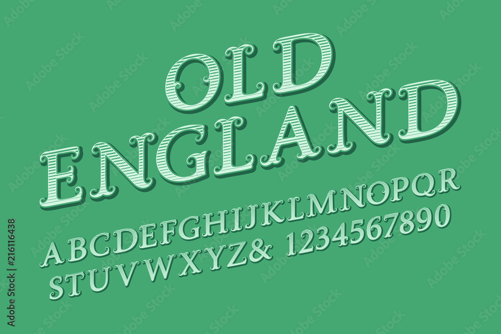 Vector de Stock Old England letters and numbers in vintage style ...