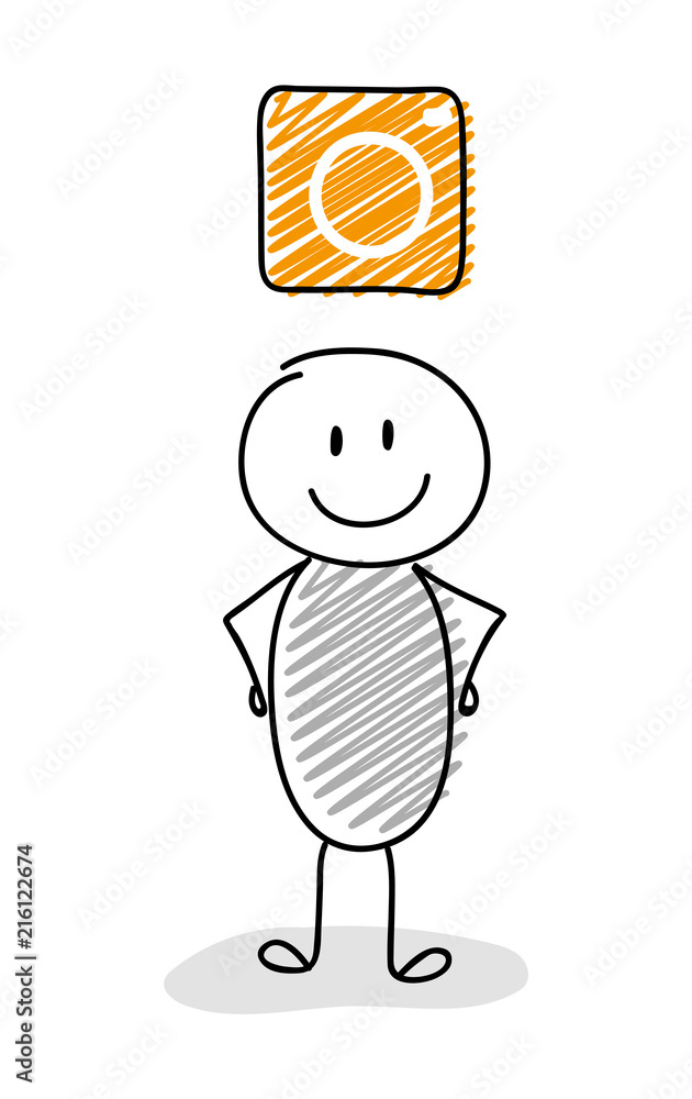 Cartoon stickman holding camera (social media) icon. Vector. Stock ...