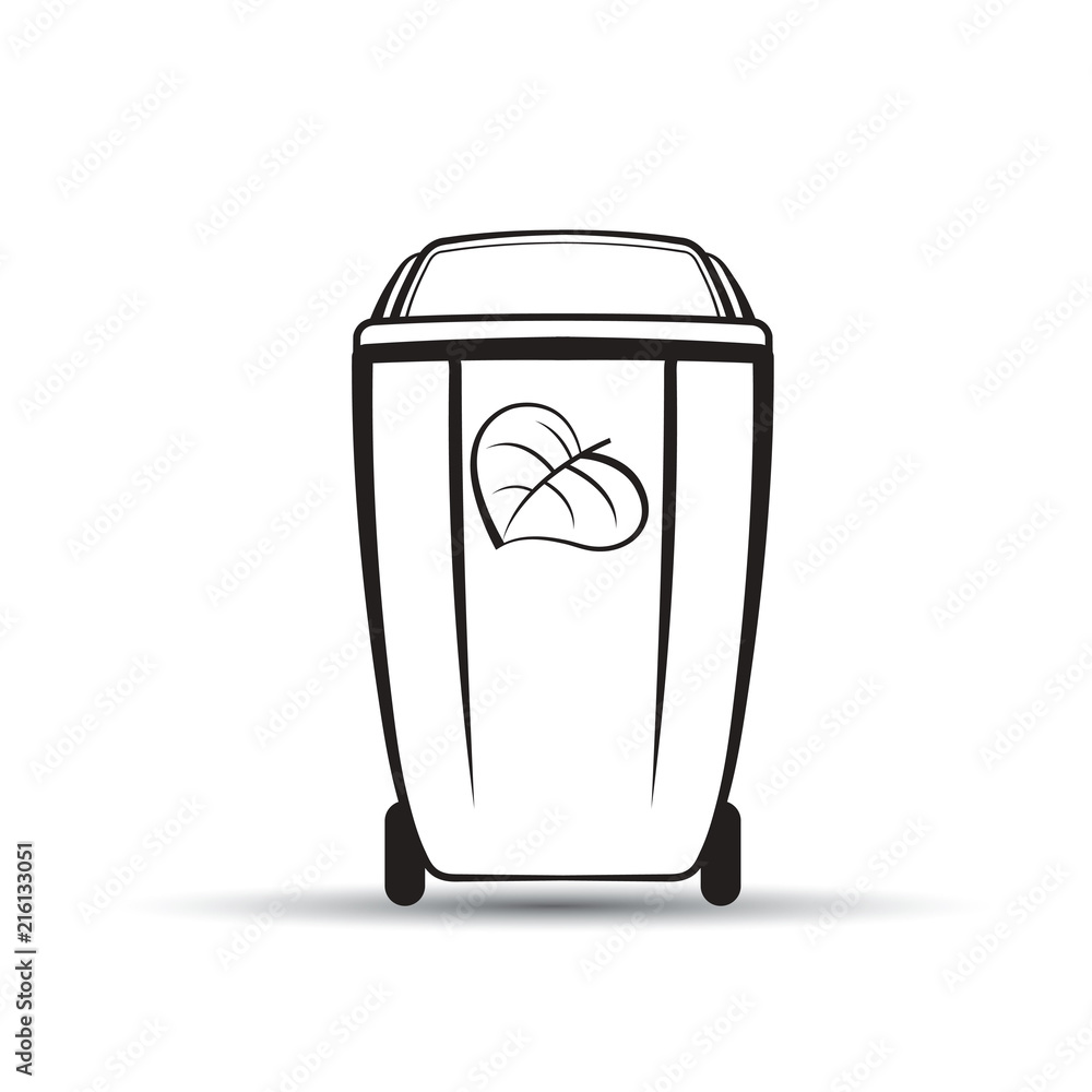 black outline dustbin with leave vector drawing Stock Vector | Adobe Stock