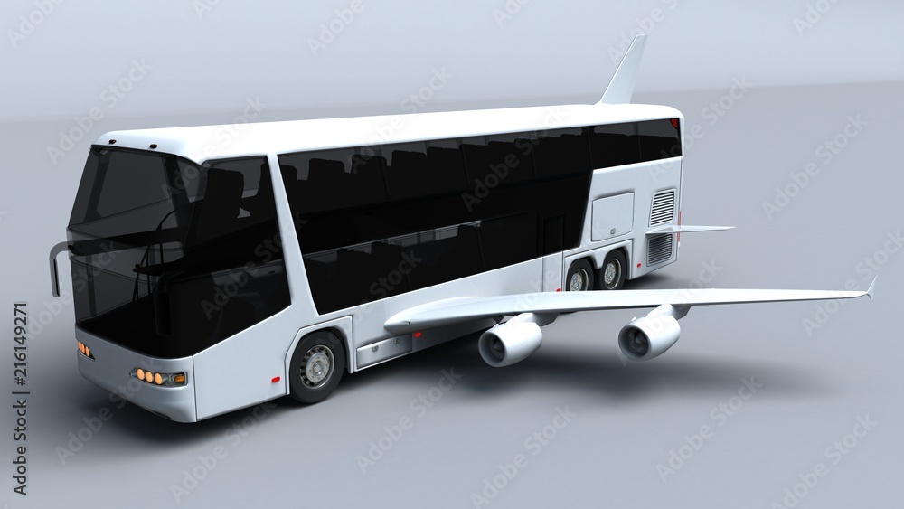 3D illustration of Super high speed bus with aircraft wings Stock ...