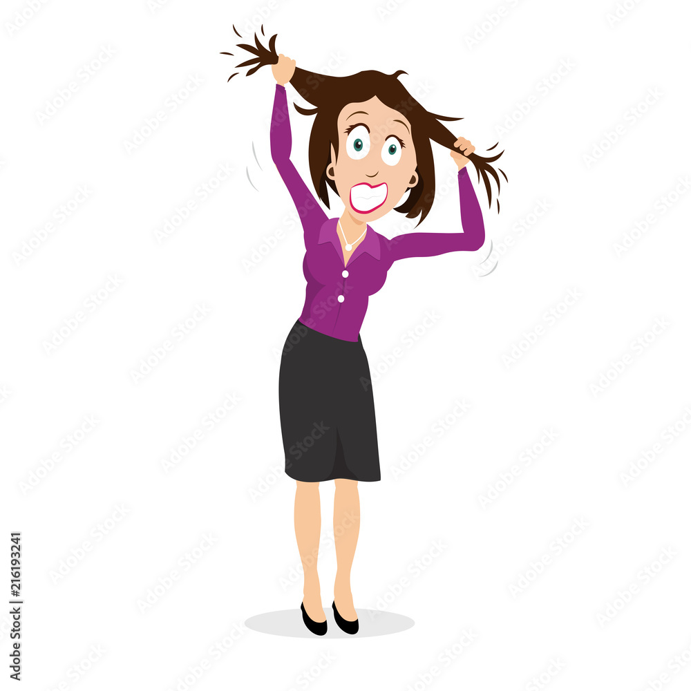 Desperate Annoyed Female Screaming in Rage and Anger Tearing Hair Out ...