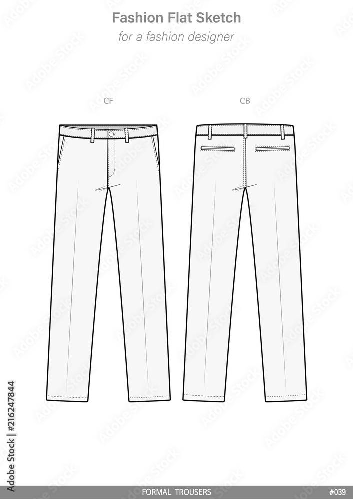 PANTS FORMAL TROUSERS Fashion flat technical drawing vector template ...