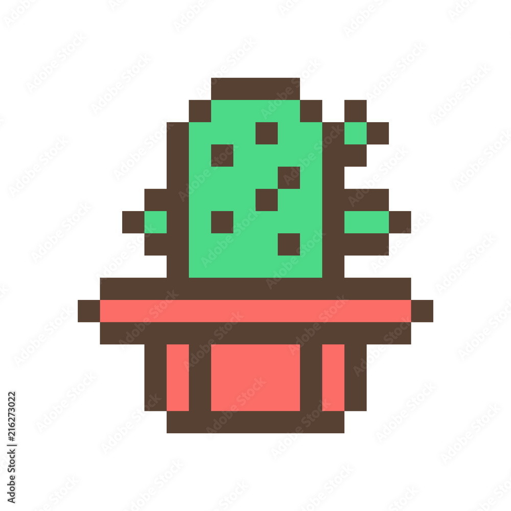 Image vectorielle Stock Green cactus in clay flower pot, 16x16 pixel ...