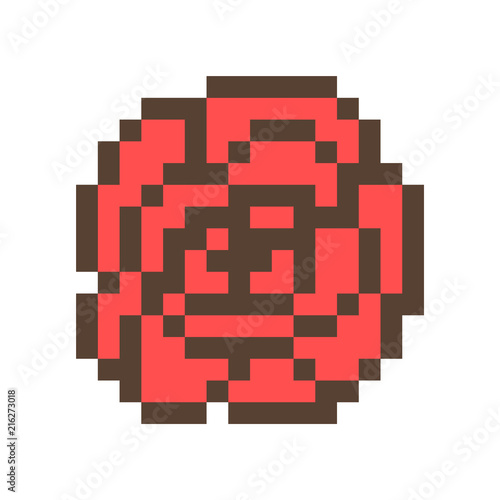 Red rose, 16x16 pixel art icon isolated on white background. Retro 80s ...