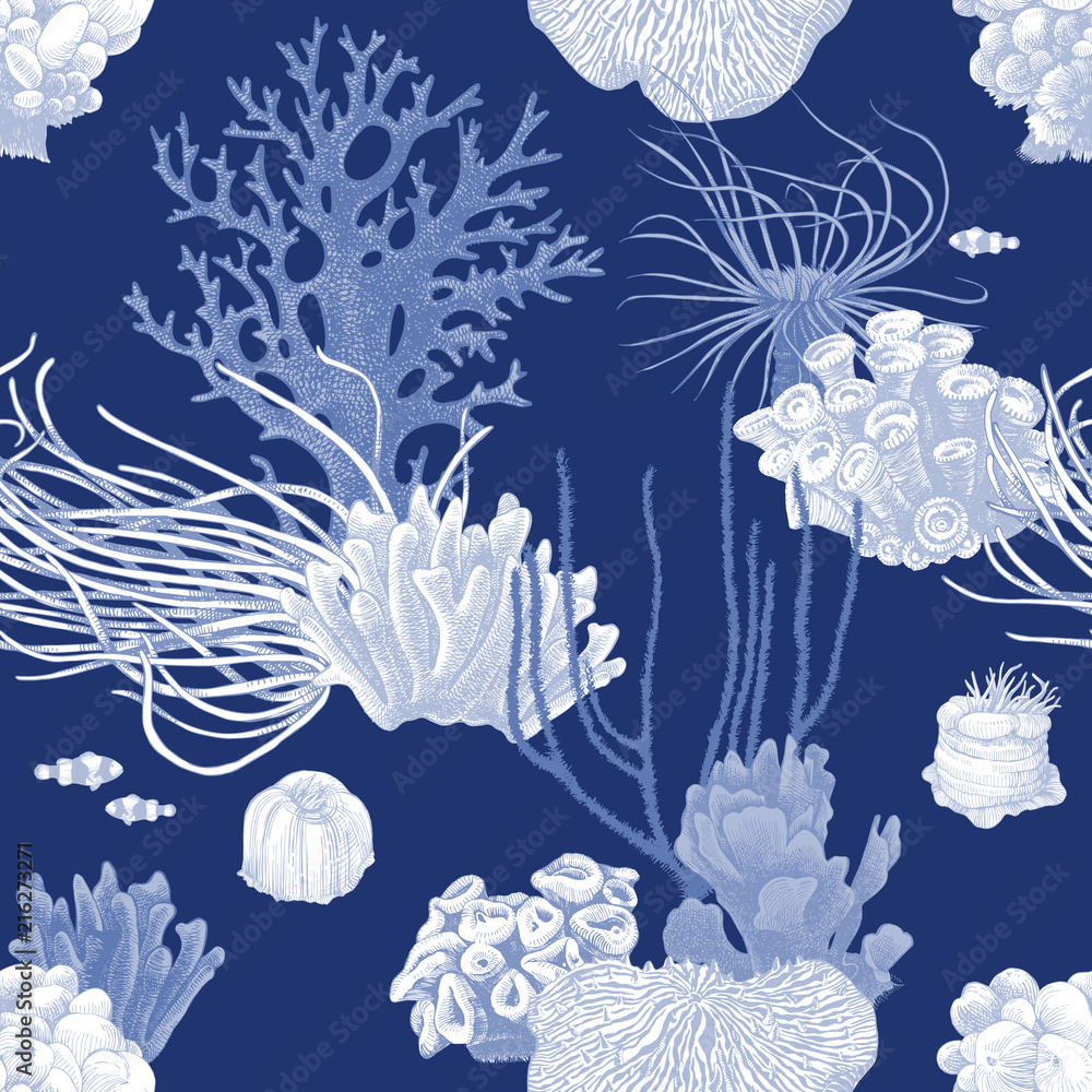 Seamless pattern with hand drawn coral reef Stock Vector | Adobe Stock