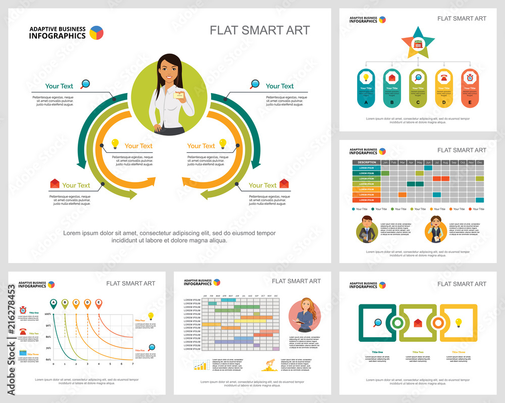 Colorful project or marketing concept infographic charts set. Business ...