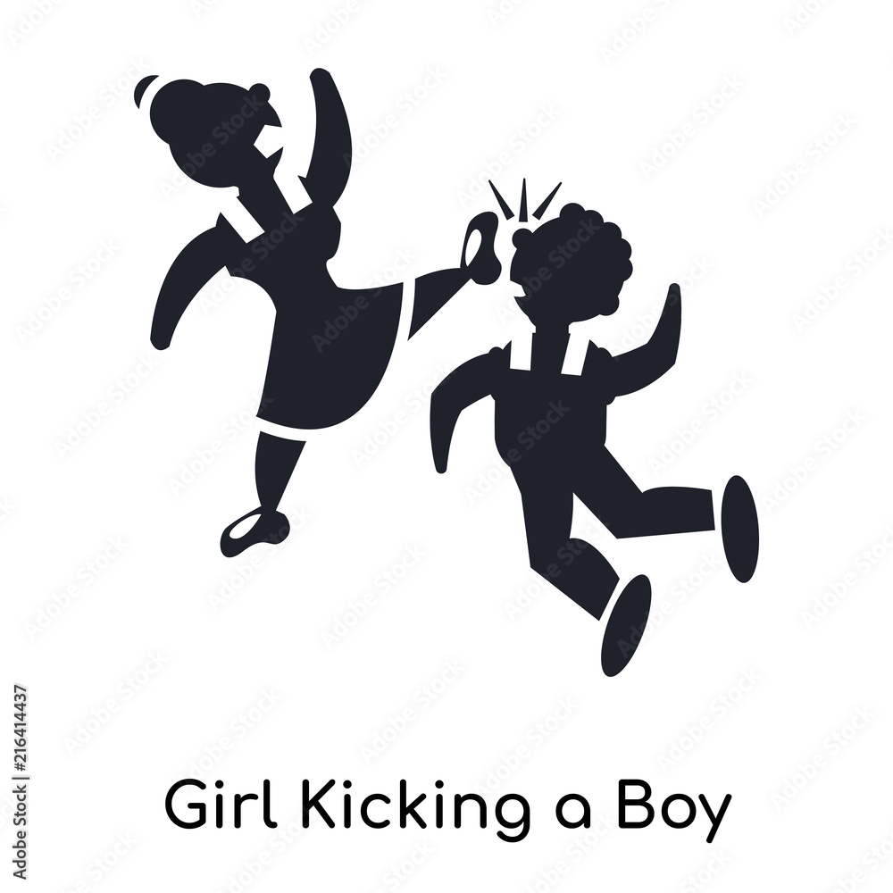 Girl Kicking a Boy in the face icon vector sign and symbol isolated on ...