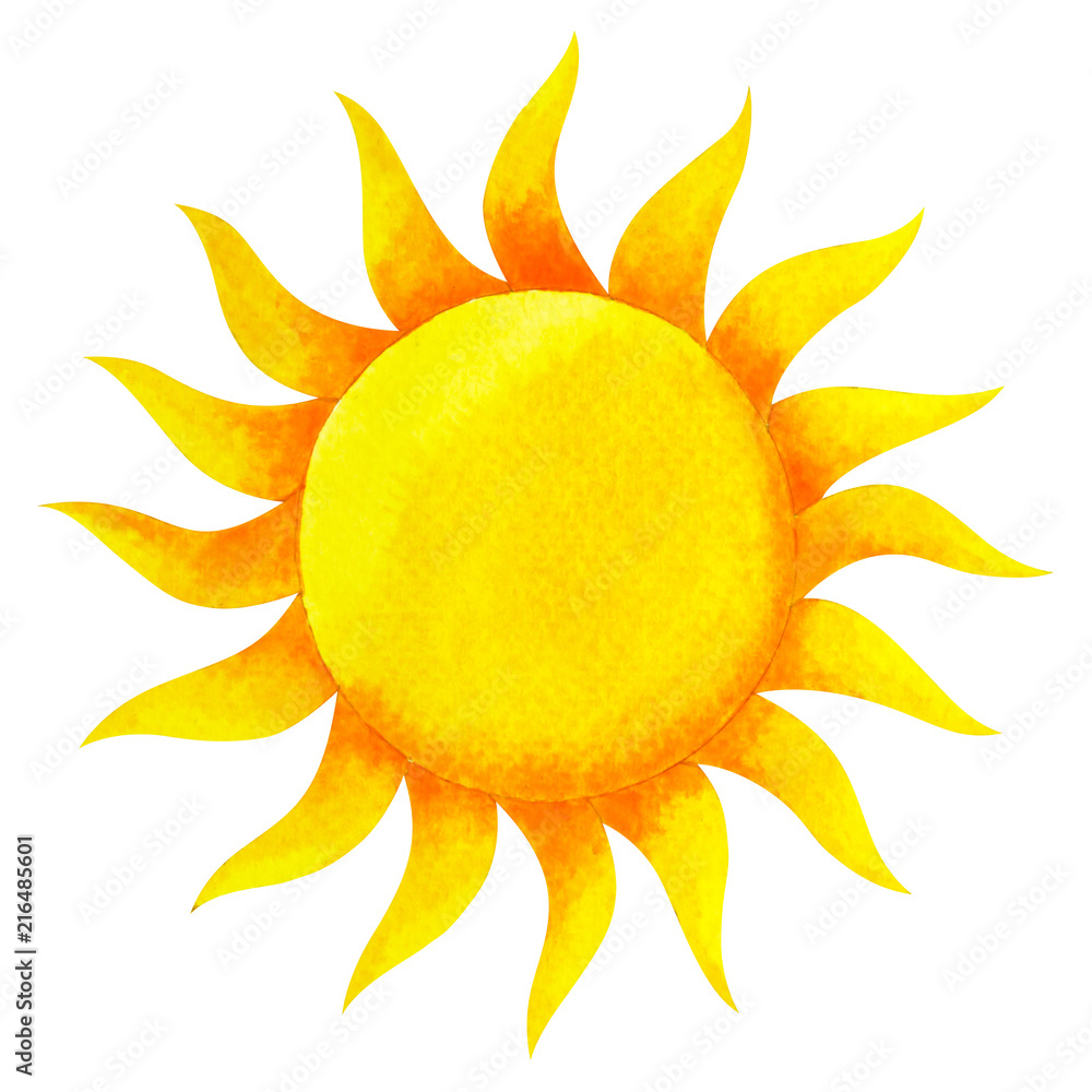 yellow color of chakra symbol solar plexus sun concept, watercolor ...