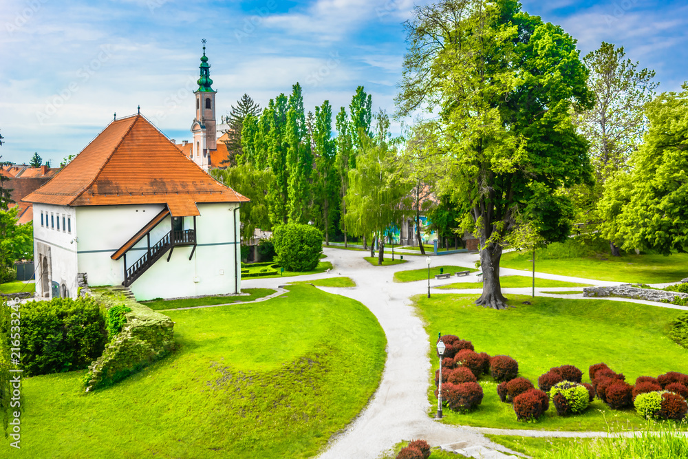Varazdin park old town. / Scenic view at old park and town Varazdin in ...
