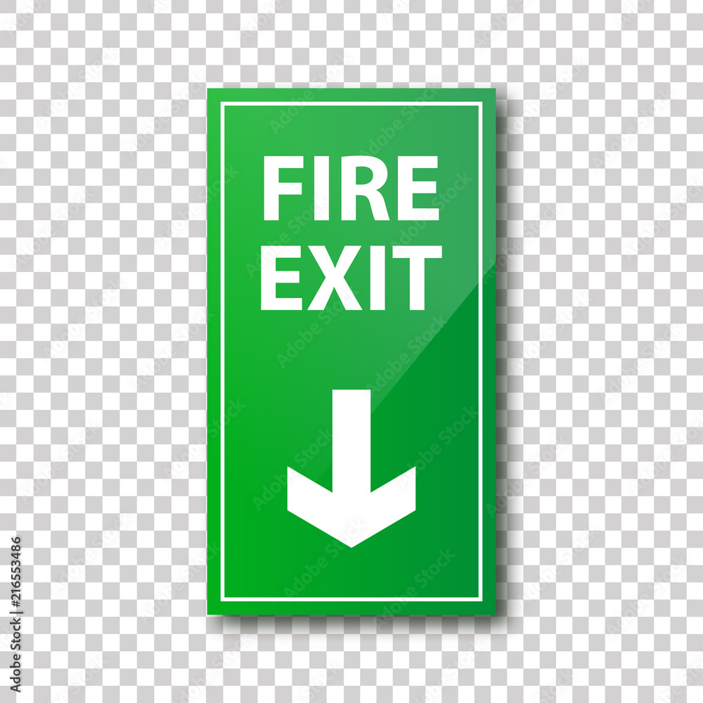 Vector realistic isolated fire exit sign for decoration and covering on ...
