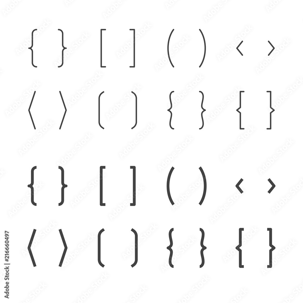Brackets flat line icons. Brace vector illustrations. Thin signs of ...