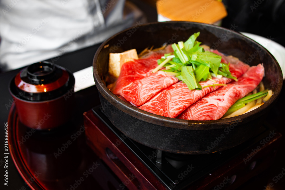 Foto stock di Tasty and delicious Japanese Sukiyaki nabe with best ...