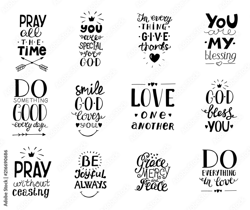 Set of 12 Hand lettering christian quotesYou blessings, Do good every ...