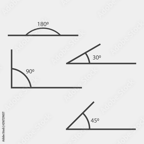 Angle of 180, 45,30,90 degrees vector illustration. The symbol of ...