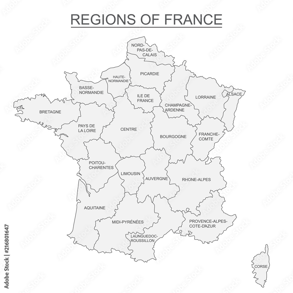Interactive map of metropolitans French regions on white background ...