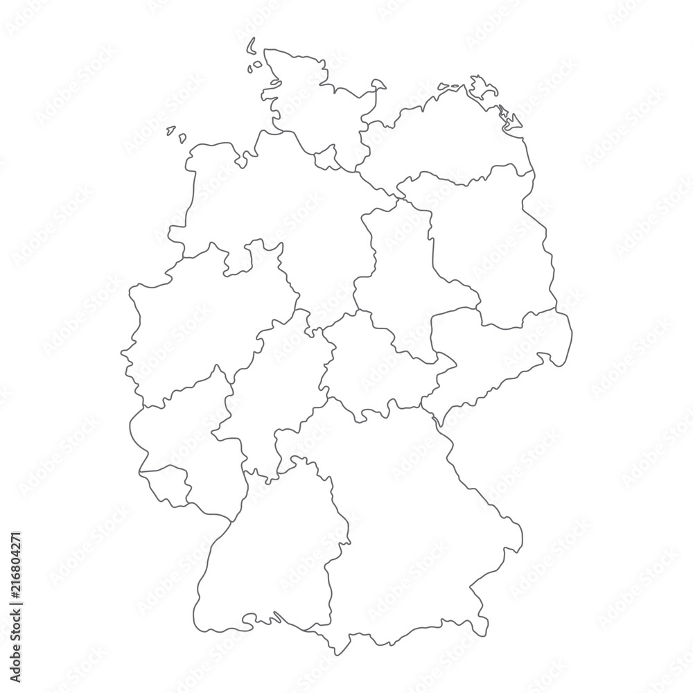 Map of Germany divided to federal states and city-states. Simple flat ...