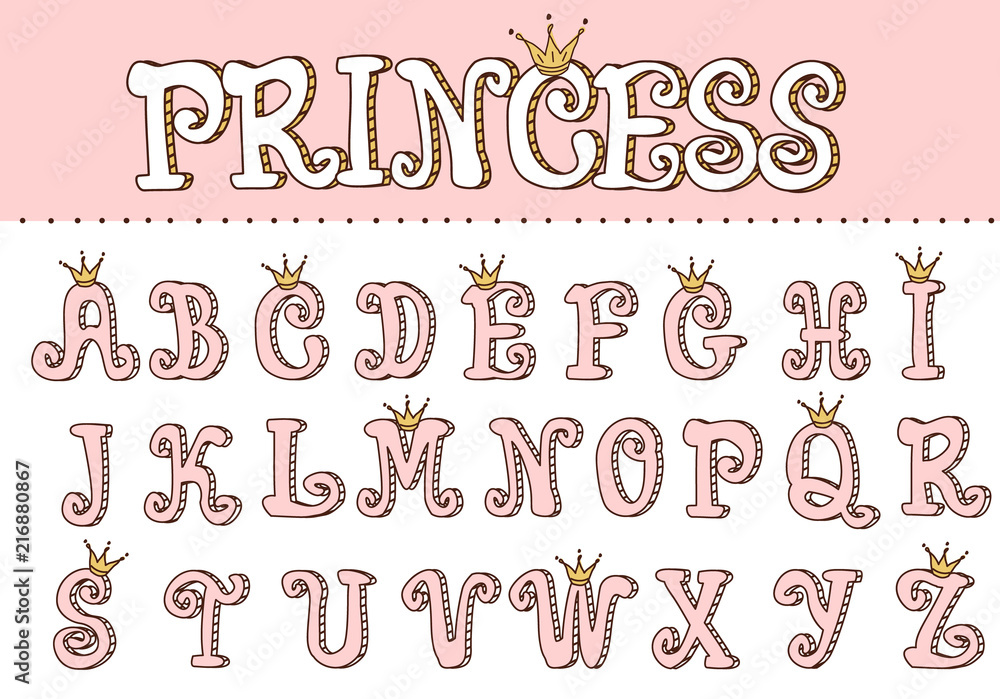 Pink princess cute font. Letters for decoration in girlish style ...