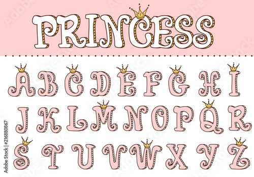 Pink princess cute font. Letters for decoration in girlish style ...